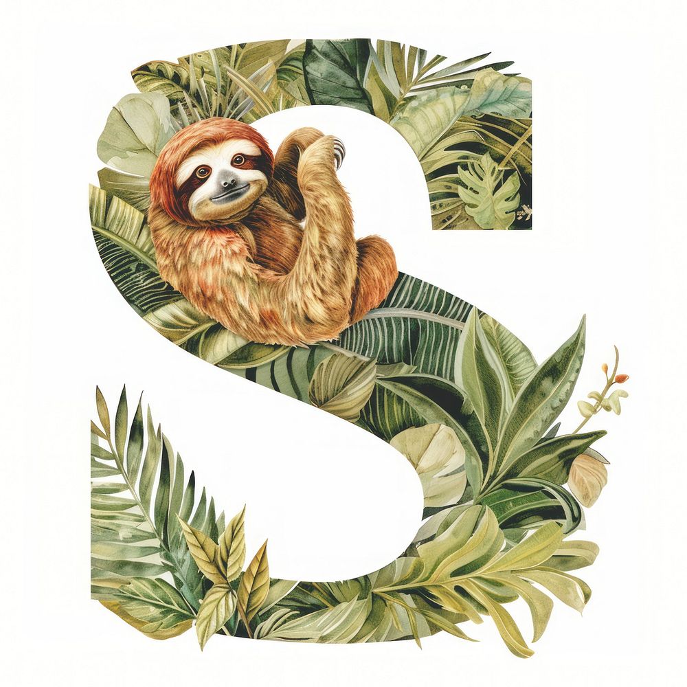 letter S sloth nature plant. | Free Photo Illustration - rawpixel