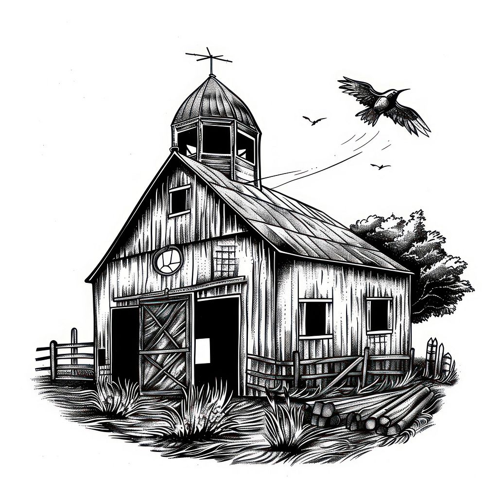 Farm barn drawing illustrated countryside. | Free Photo Illustration ...
