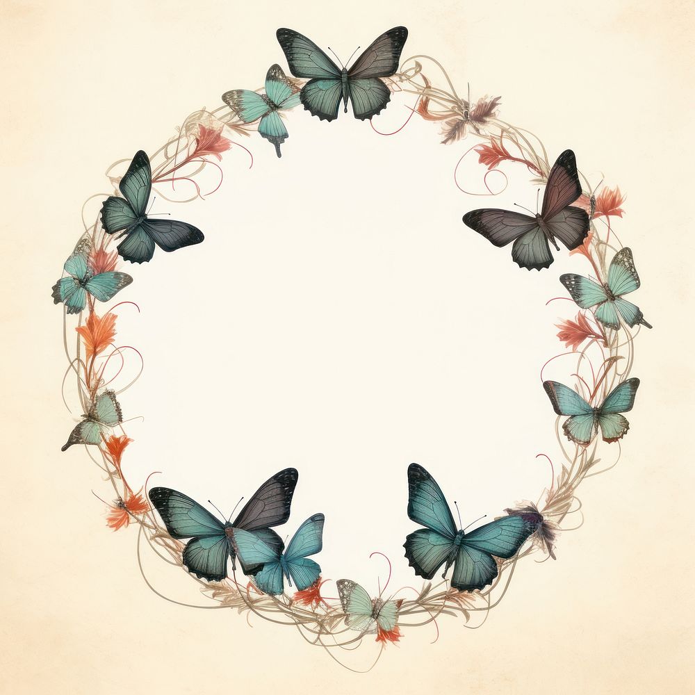 Vintage butterfly circle frame pattern | Free Photo Illustration - rawpixel