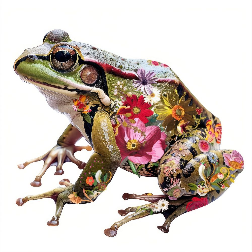 Flower Collage frog amphibian wildlife | Free Photo Illustration - rawpixel