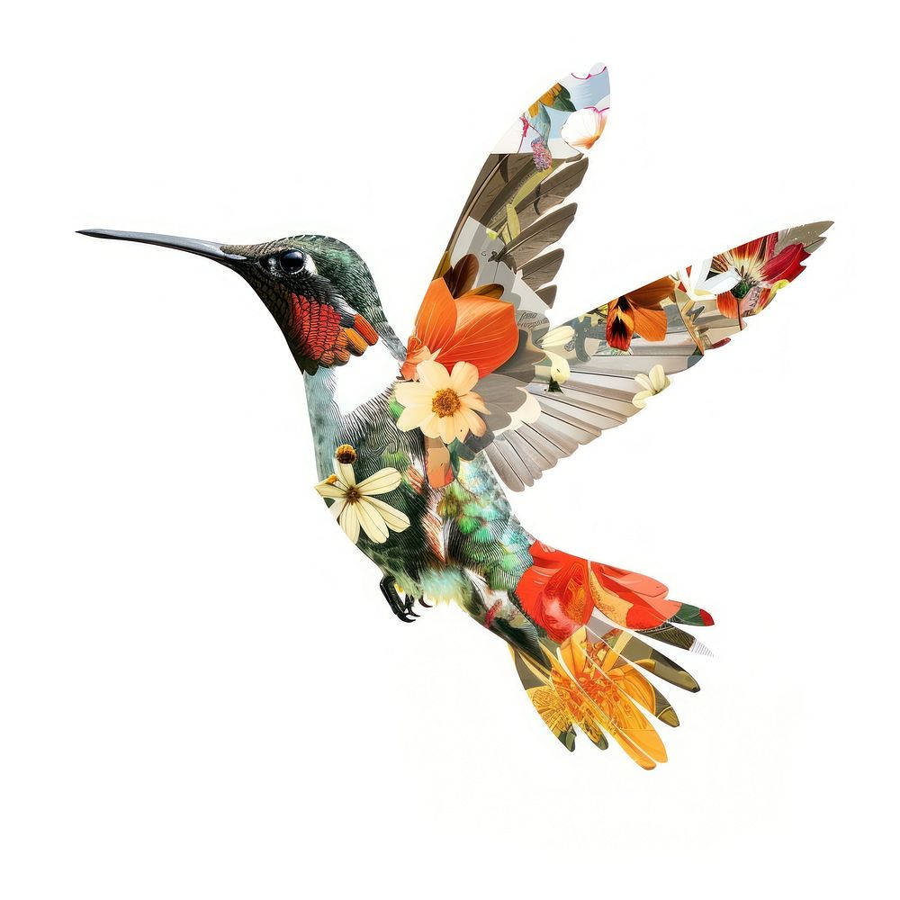 Flower Collage hummingbird animal beak | Premium Photo Illustration ...
