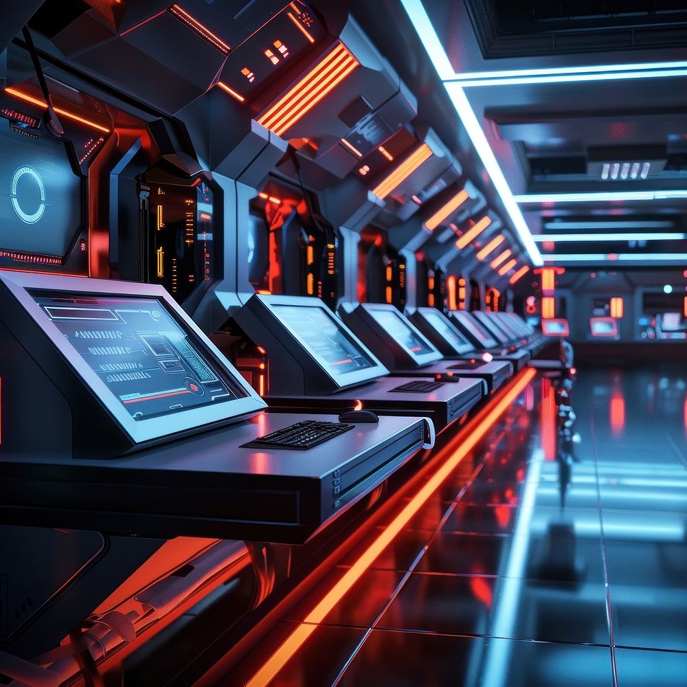 Computer lab equipment futuristic illuminated | Free Photo - rawpixel