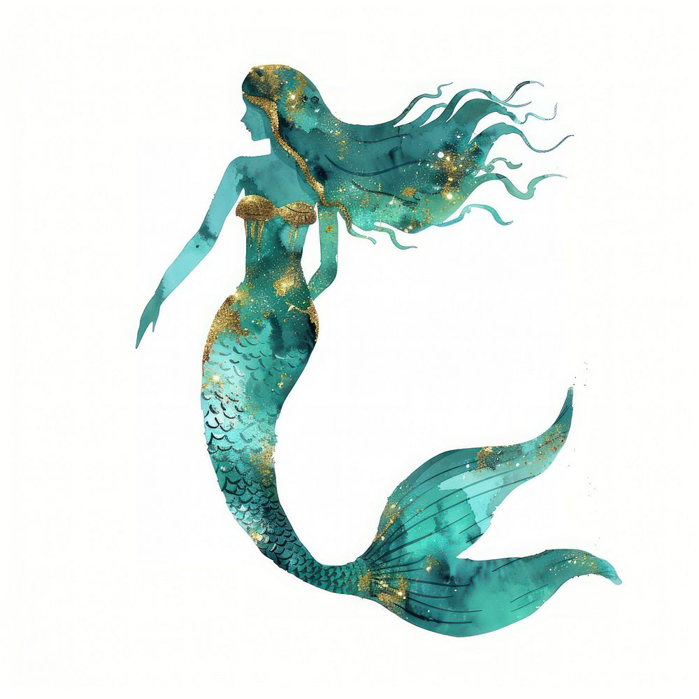 Turquoise mermaid painting animal shark. | Free Photo Illustration ...