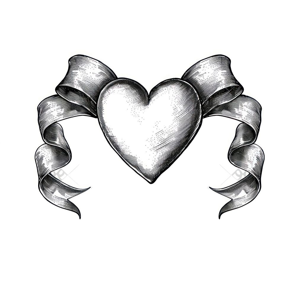 Ribbon heart drawing symbol sketch. | Free Photo Illustration - rawpixel