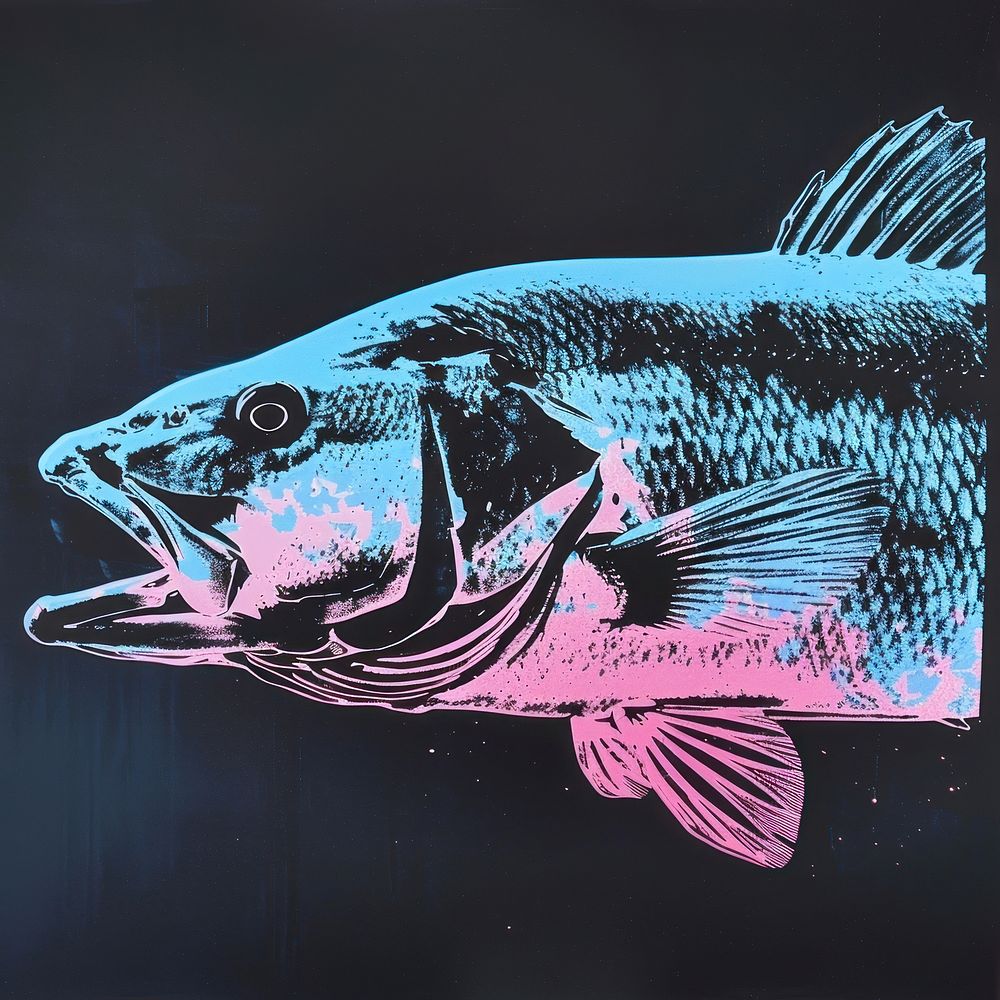 Silkscreen Bass animal nature fish. | Free Photo Illustration - rawpixel
