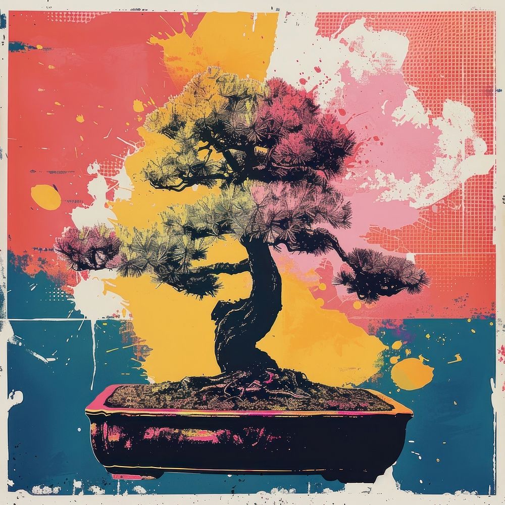 Silkscreen colorful bonsai art plant | Premium Photo Illustration ...