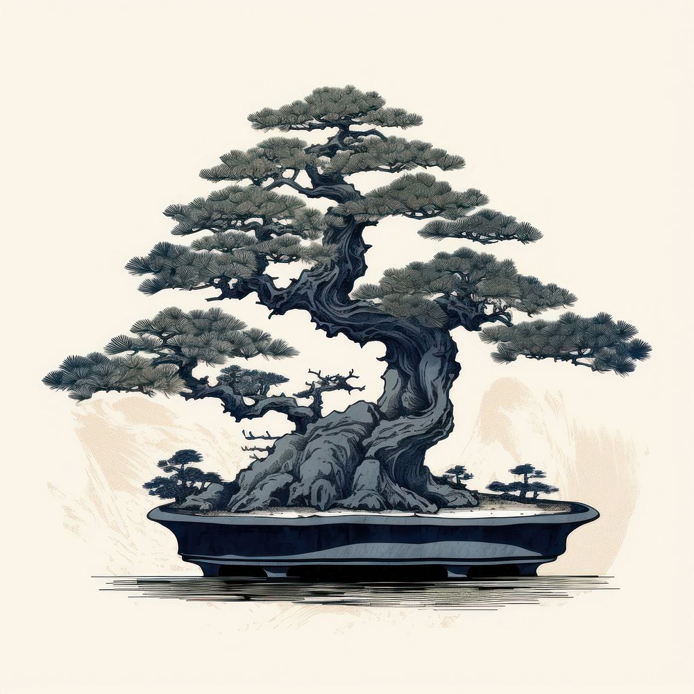 Silkscreen bonsai nature sketch plant. | Premium Photo Illustration ...