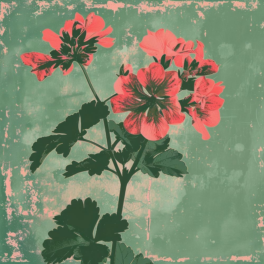 Silkscreen geranium art painting flower. | Free Photo Illustration - rawpixel