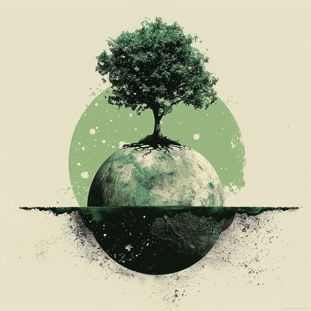 Silkscreen green globle tree growing | Free Photo Illustration - rawpixel