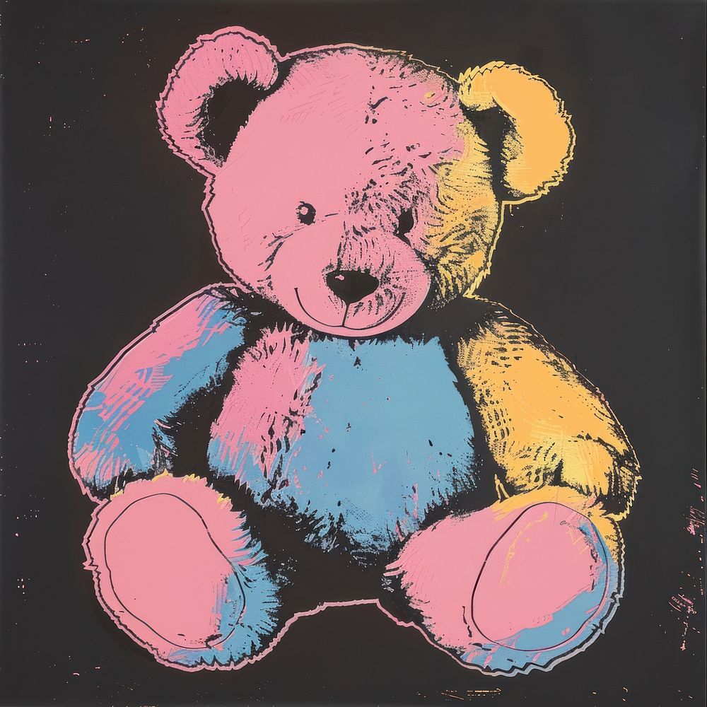 Silkscreen teddy art toy representation. | Free Photo Illustration ...