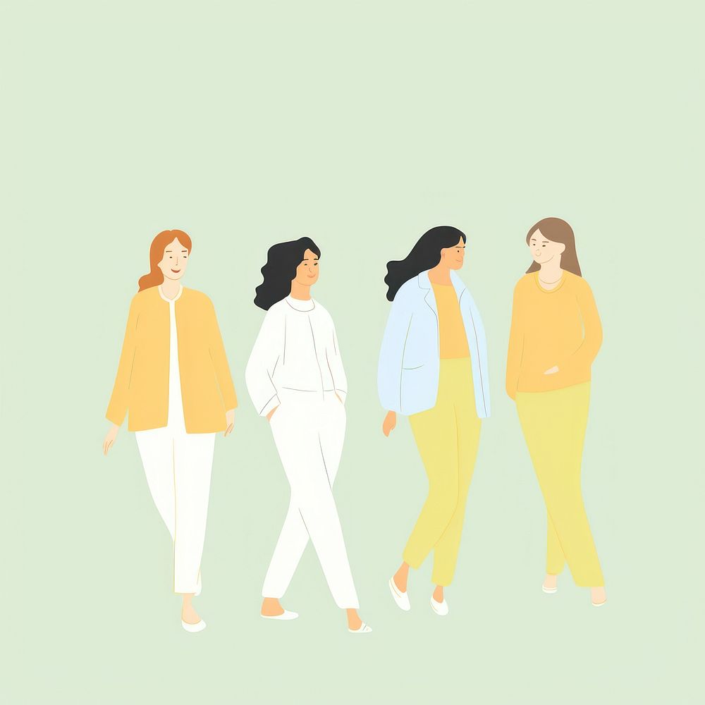 Woman team drawing walking cartoon. | Free Photo Illustration - rawpixel