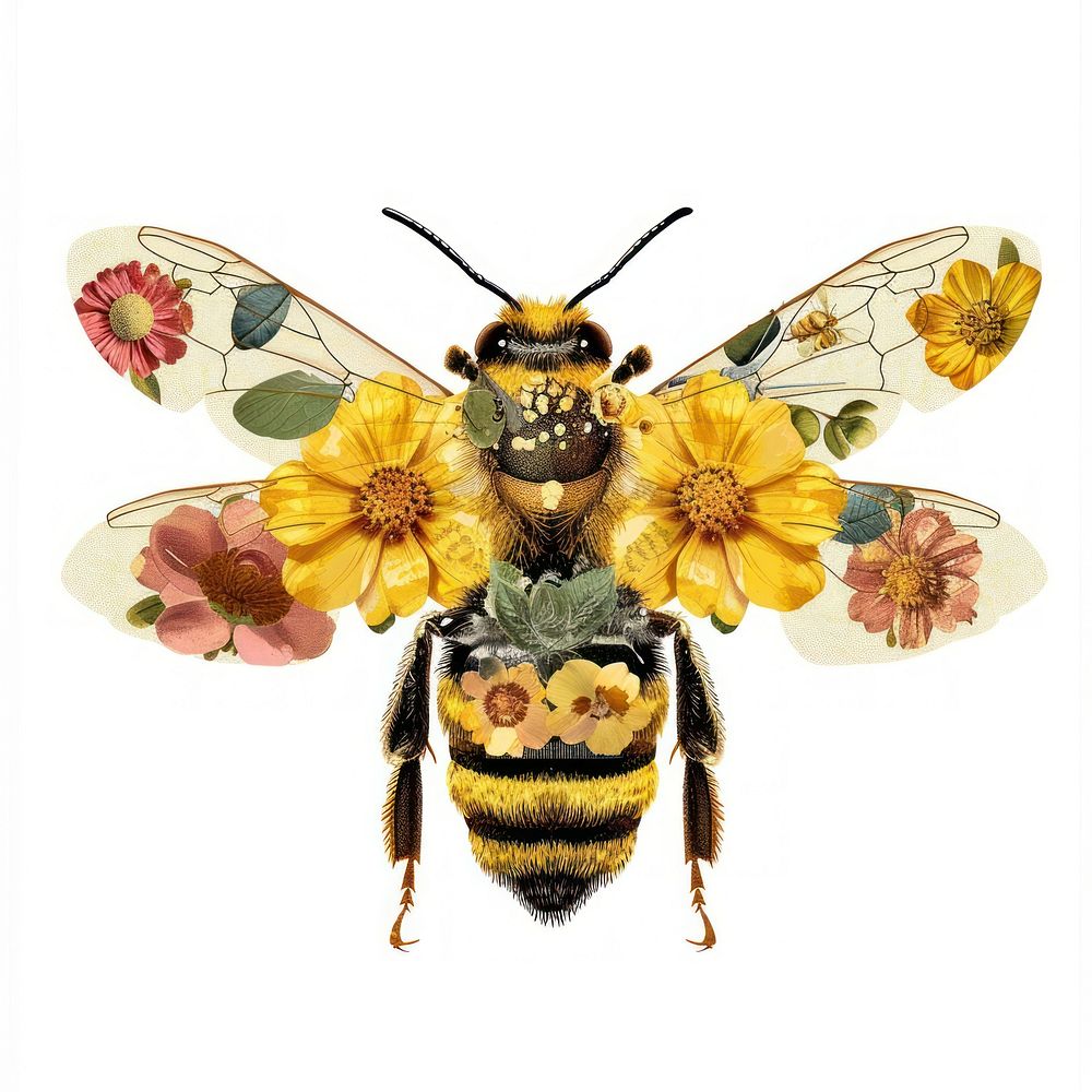 Flower Collage Bee bee invertebrate | Free Photo Illustration - rawpixel