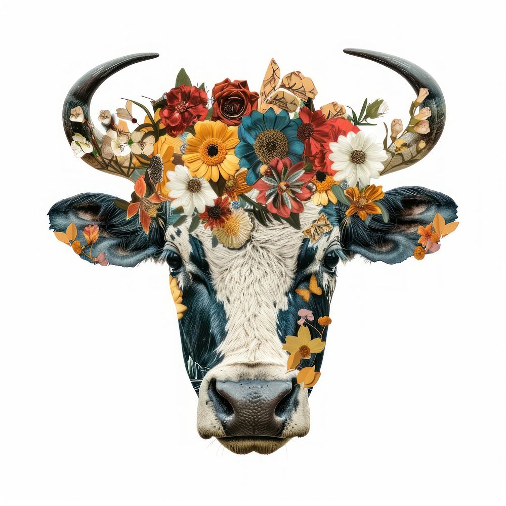 Flower Collage Taurus Zodiac bull | Premium Photo Illustration - rawpixel