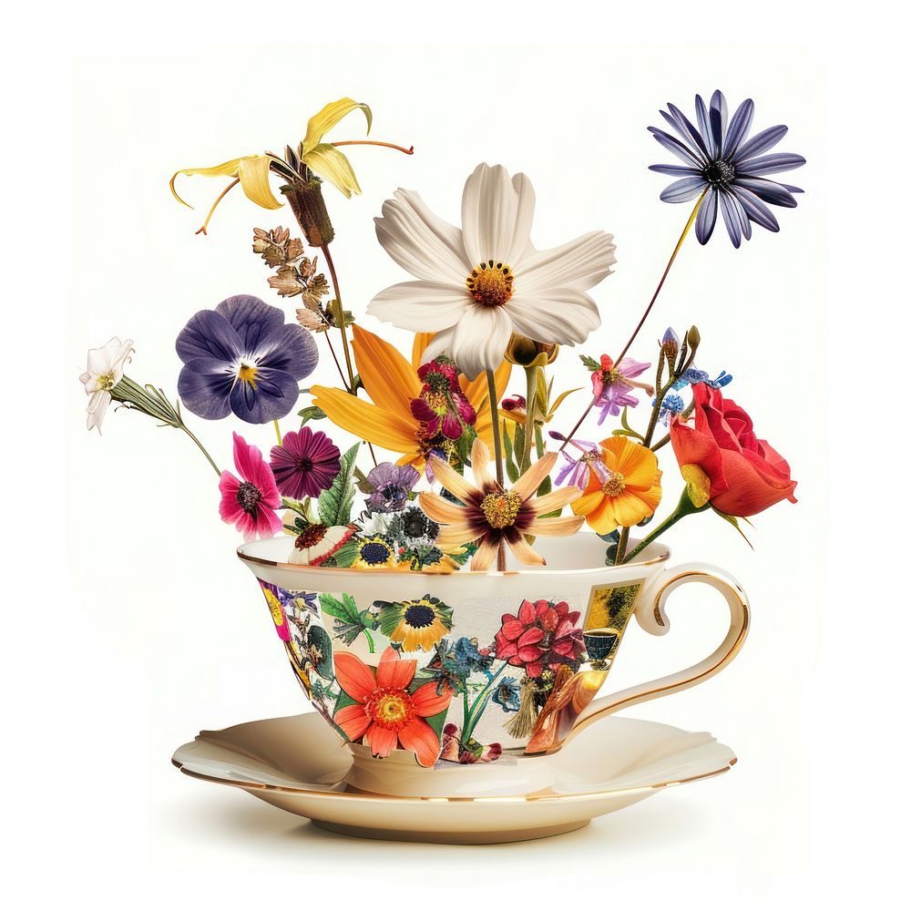 Flower Collage tea cup flower | Premium Photo Illustration - rawpixel