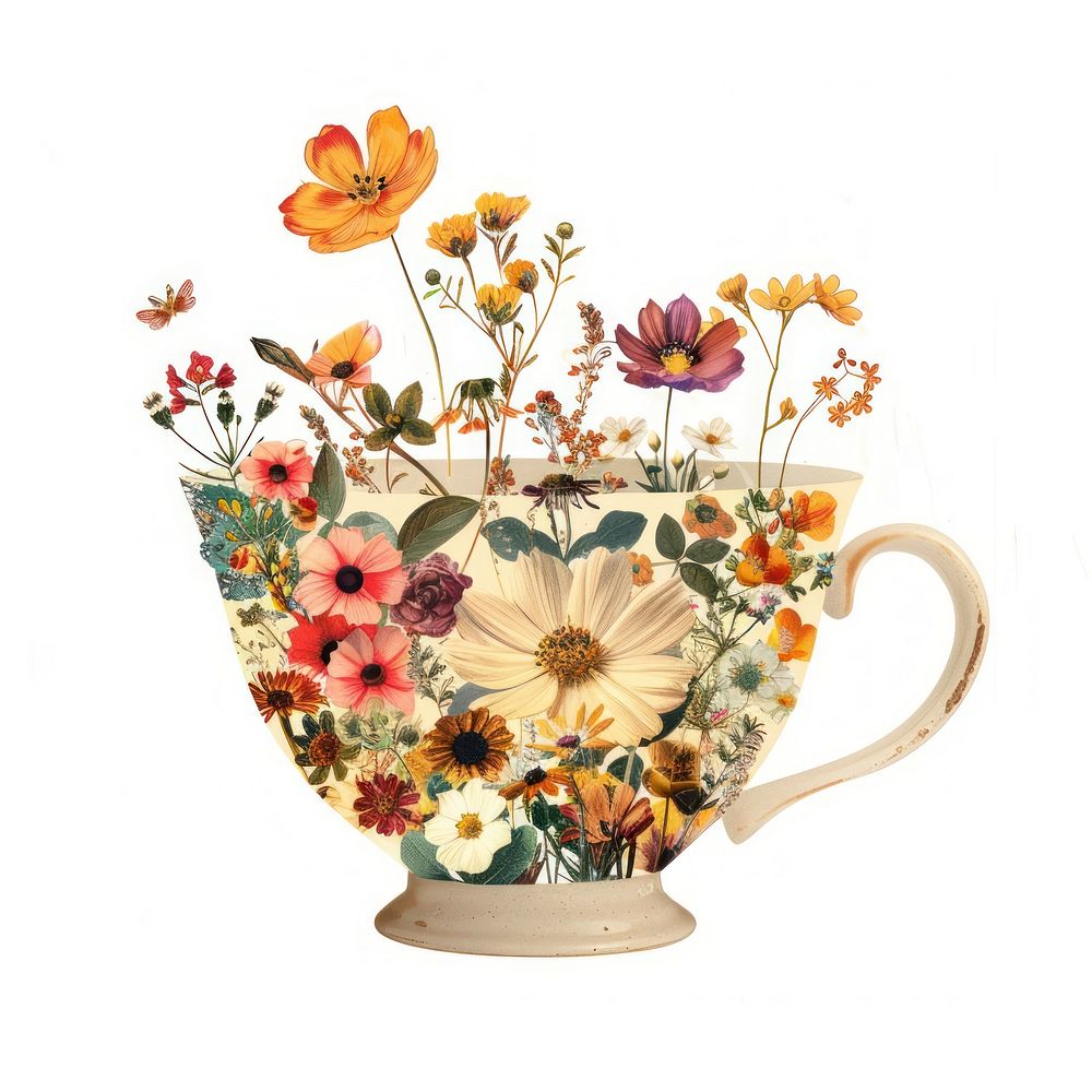 Flower Collage tea cup pattern | Premium Photo Illustration - rawpixel