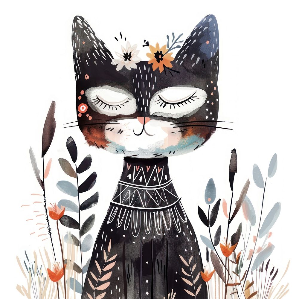 Aesthetic cat boho art illustrated | Free Photo Illustration - rawpixel