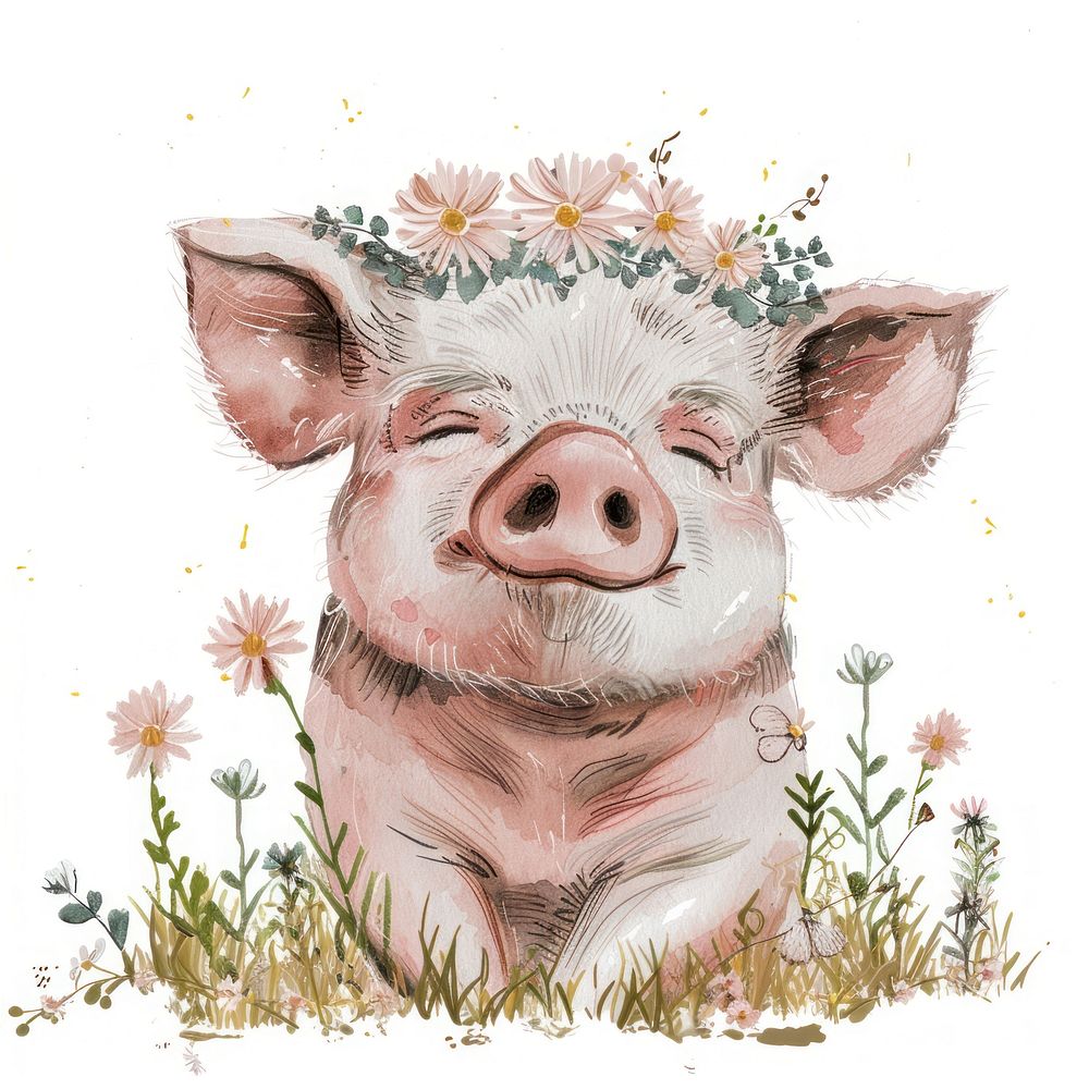 Aesthetic Boho pig person animal | Free Photo Illustration - rawpixel