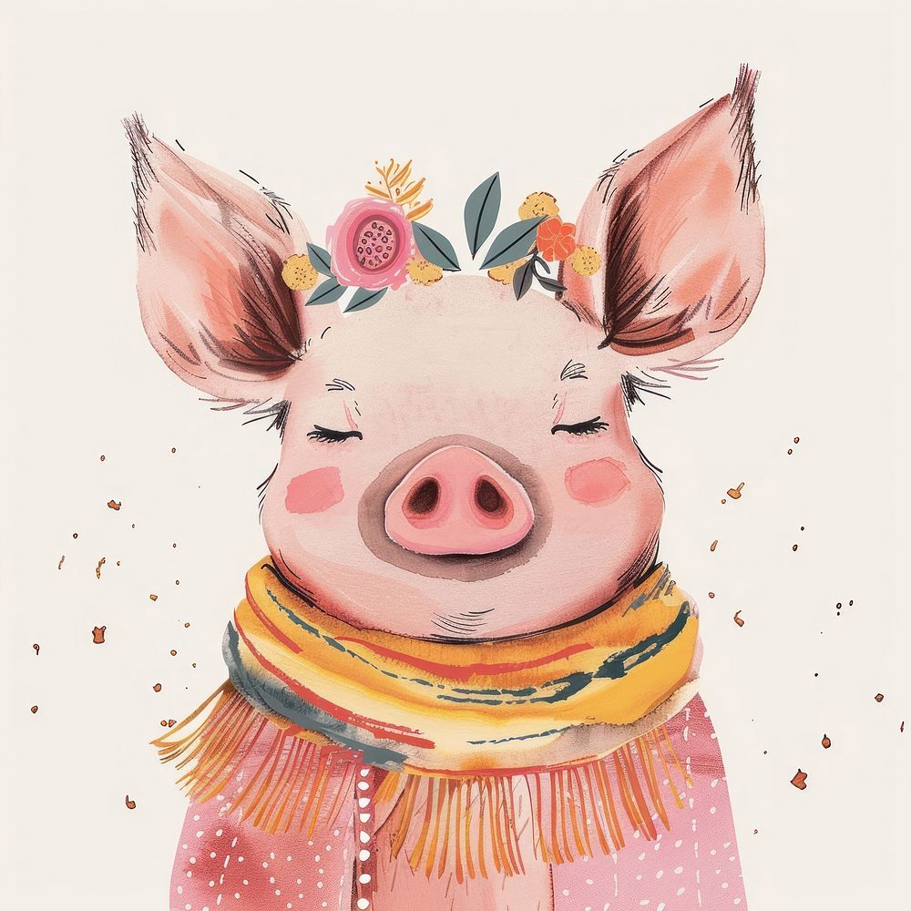 Aesthetic Boho pig person animal | Free Photo Illustration - rawpixel
