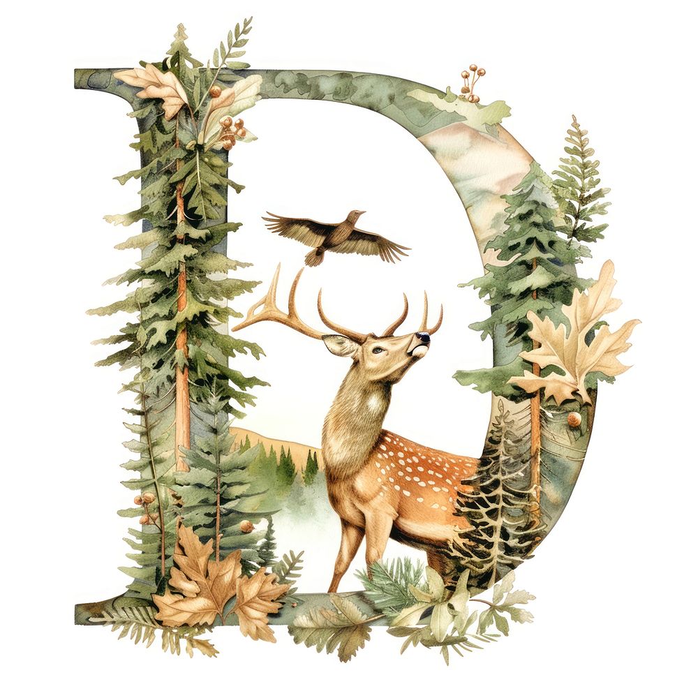 letter D nature forest antler. | Free Photo Illustration - rawpixel