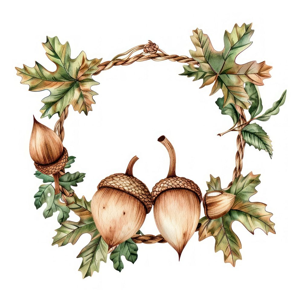 Acorn frame watercolor vegetable plant | Free Photo Illustration - rawpixel