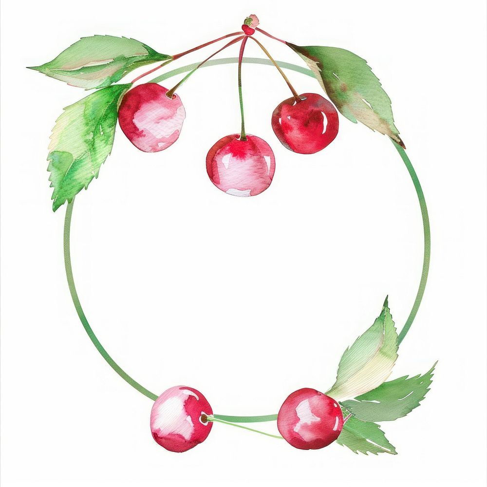 Cherry circle frame watercolor wreath | Premium Photo Illustration ...