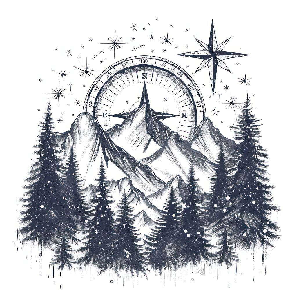 compass surrounded mountains illustrated drawing | Free Photo ...