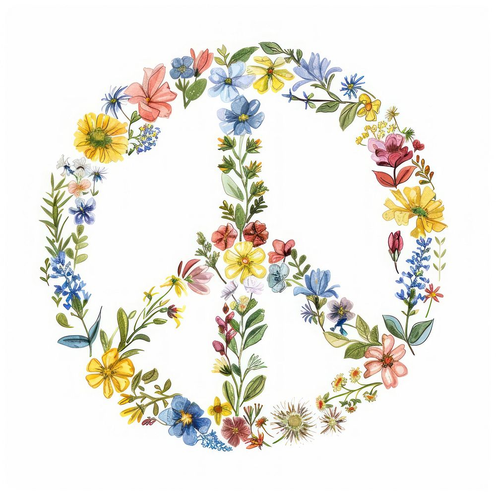Floral Peace Sign Shape embroidery | Free Photo Illustration - rawpixel