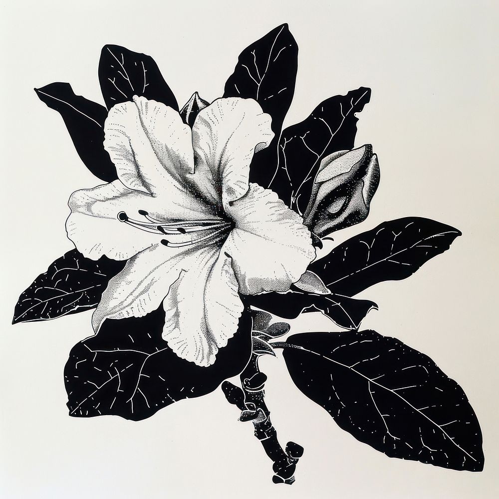 Silkscreen azalea flower drawing sketch | Free Photo Illustration ...