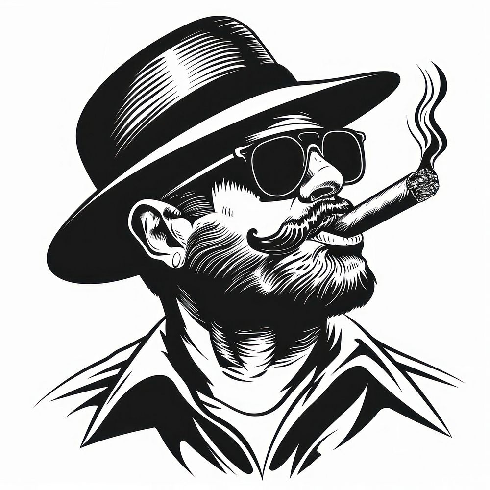 Havana smoking cigar drawing glasses | Free Photo Illustration - rawpixel