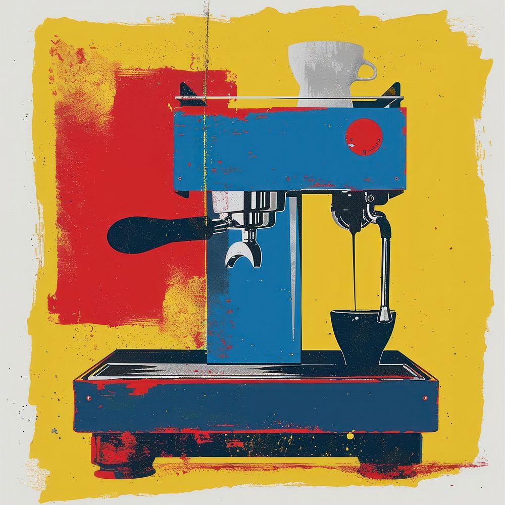 Silkscreen coffee machine art painting | Free Photo Illustration - rawpixel