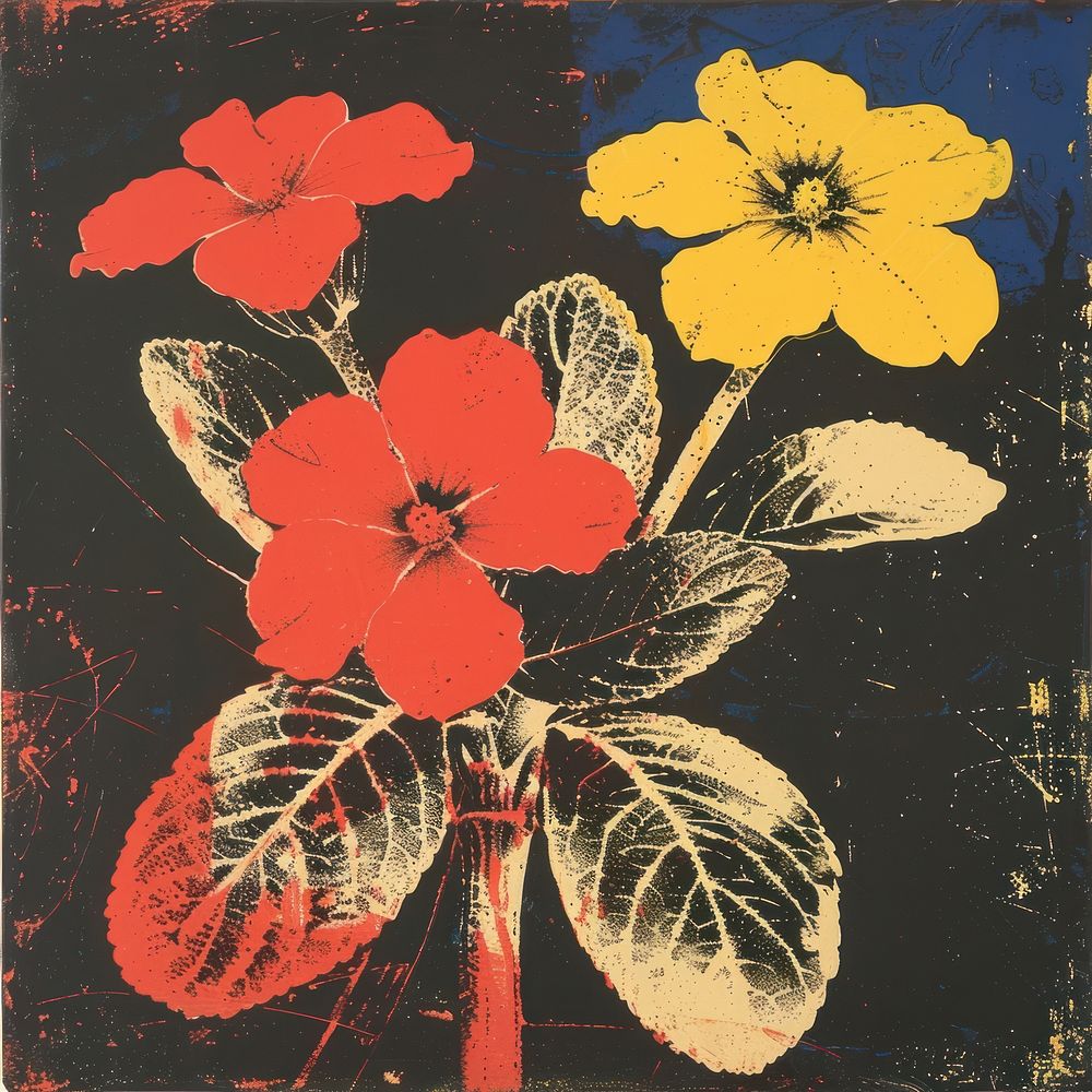 Silkscreen primrose art painting flower. | Free Photo Illustration ...