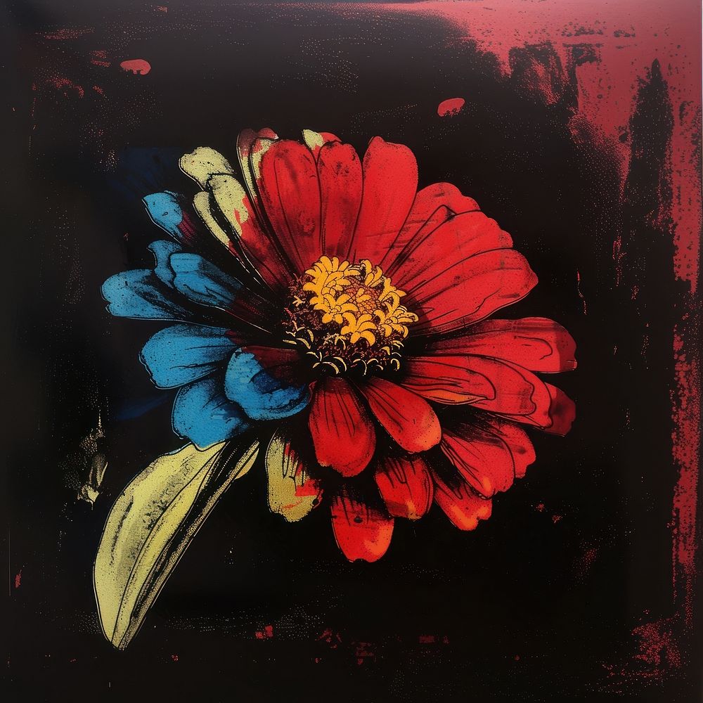 Silkscreen zinnia art painting flower. | Premium Photo Illustration ...