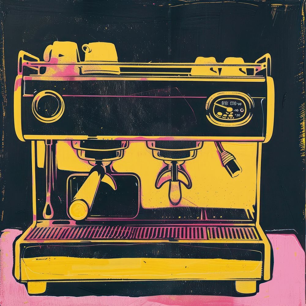 Silkscreen coffee machine art yellow | Free Photo Illustration - rawpixel