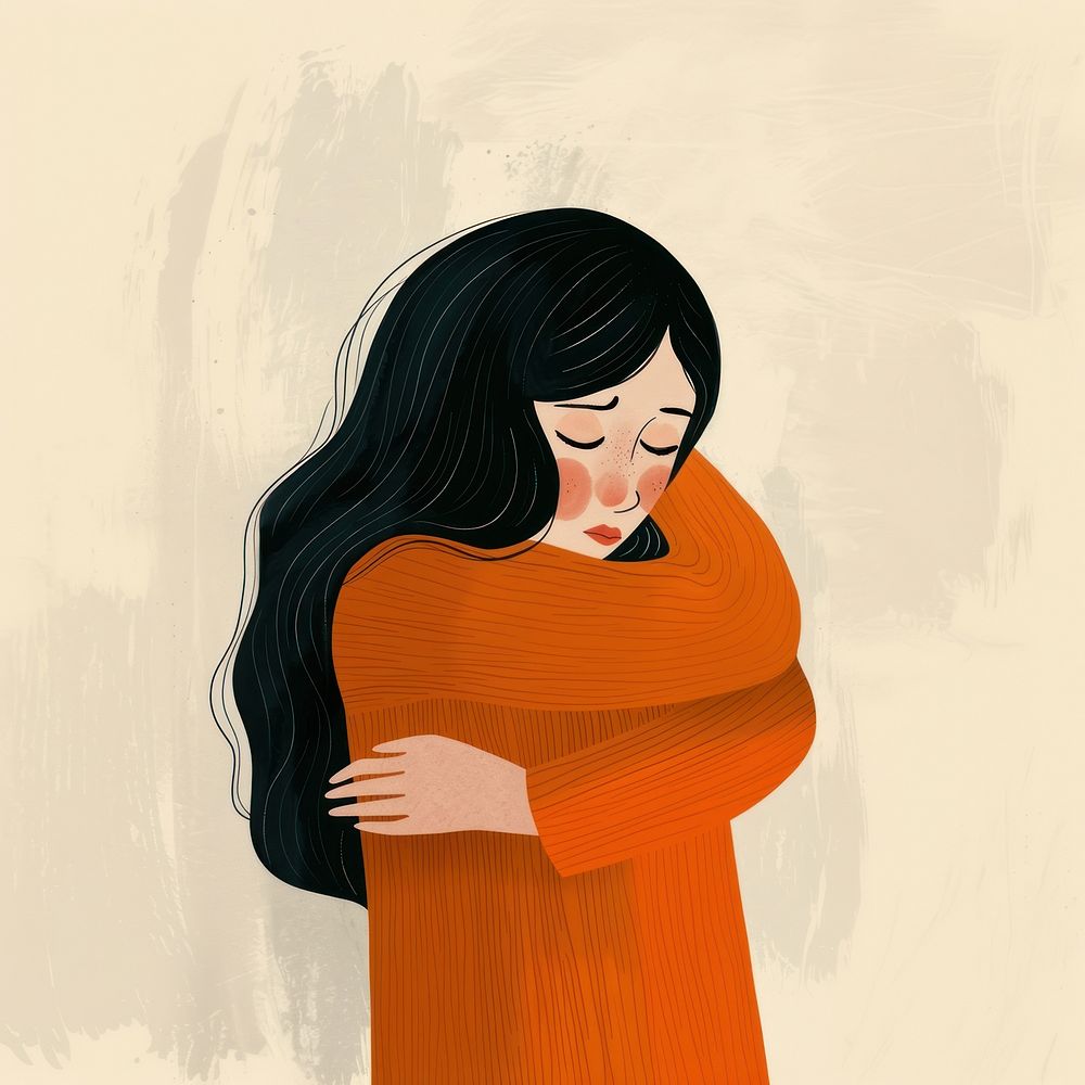 Hug myself drawing portrait sketch. | Free Photo Illustration - rawpixel
