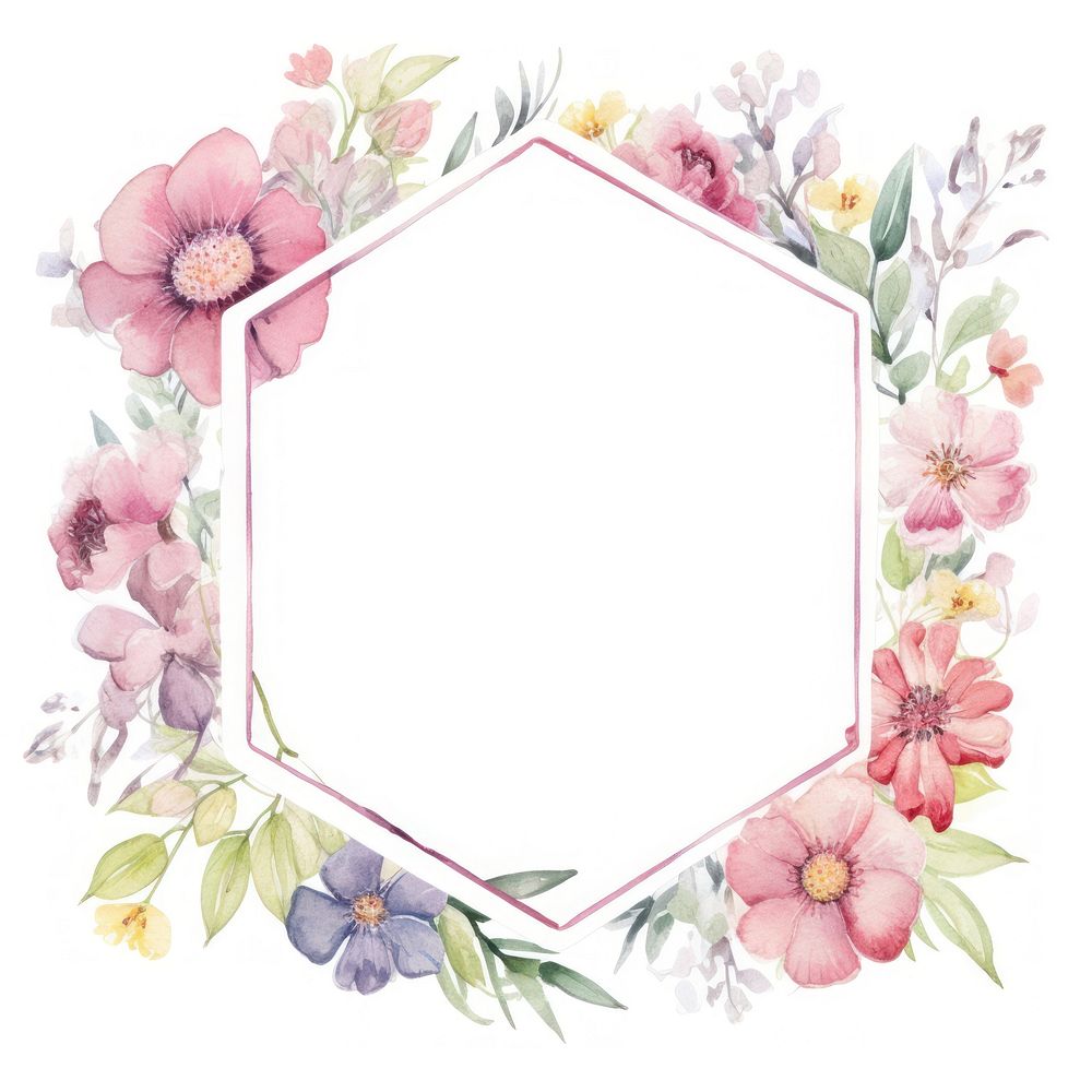 Floral frame hexagon pattern flower. | Free Photo Illustration - rawpixel