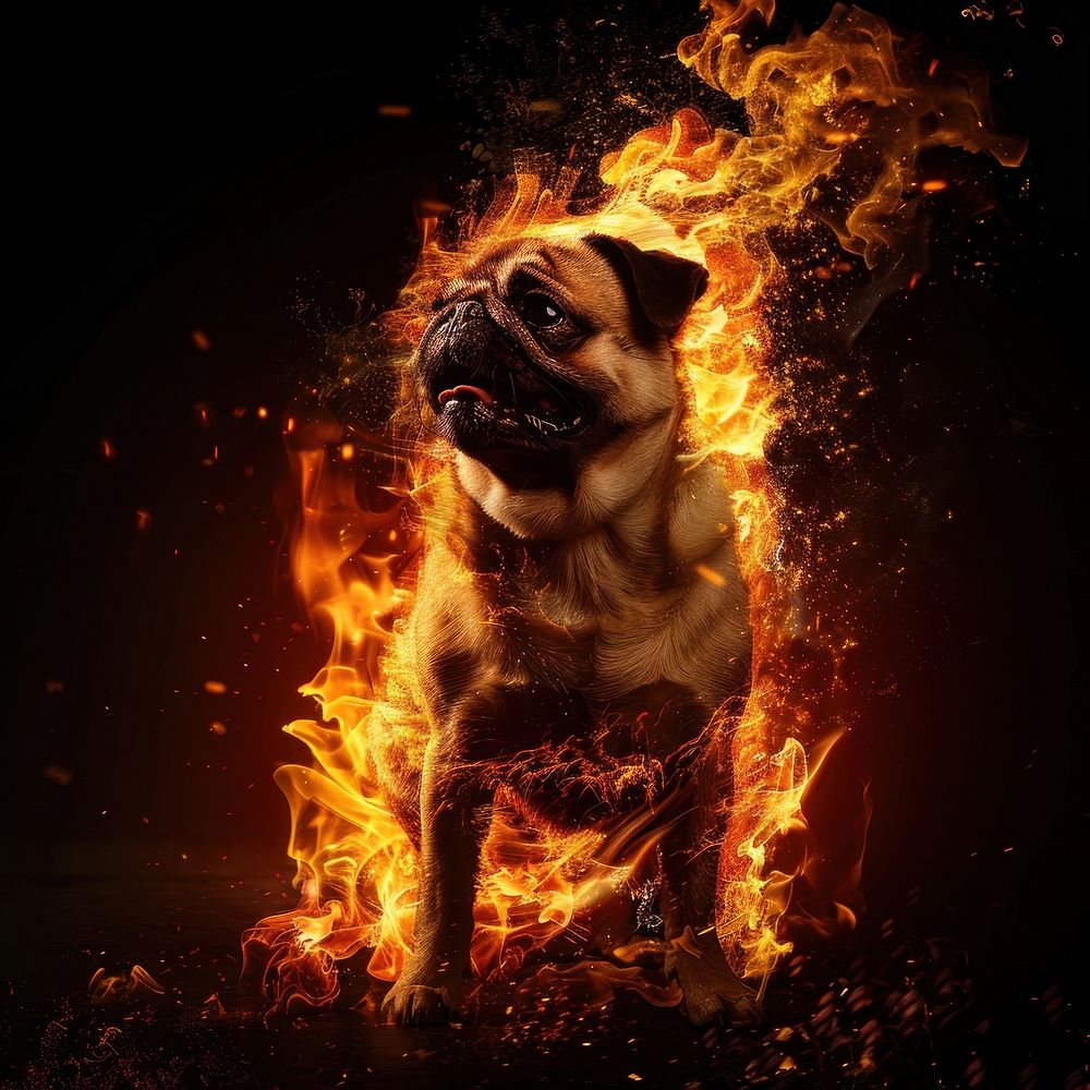 roaring pug dog flame fire | Free Photo - rawpixel