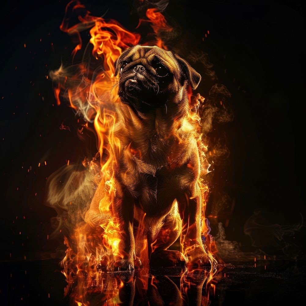 roaring pug dog flame fire | Free Photo - rawpixel