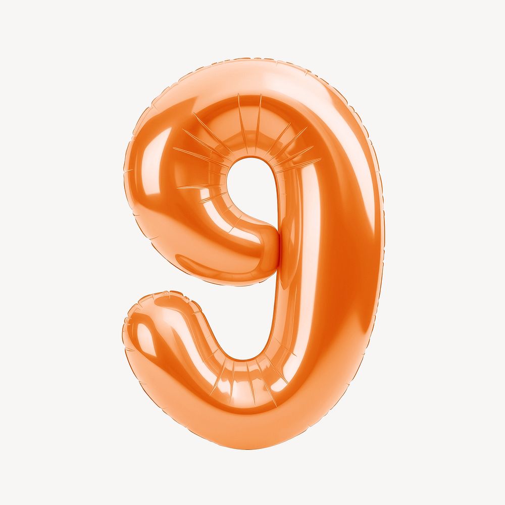 Number 9 orange 3D balloon | Free Photo Illustration - rawpixel