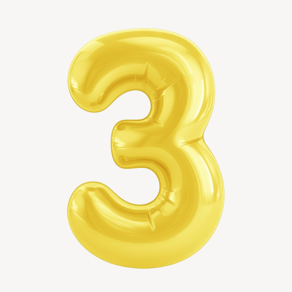 Number 3 yellow 3D balloon | Free Photo Illustration - rawpixel