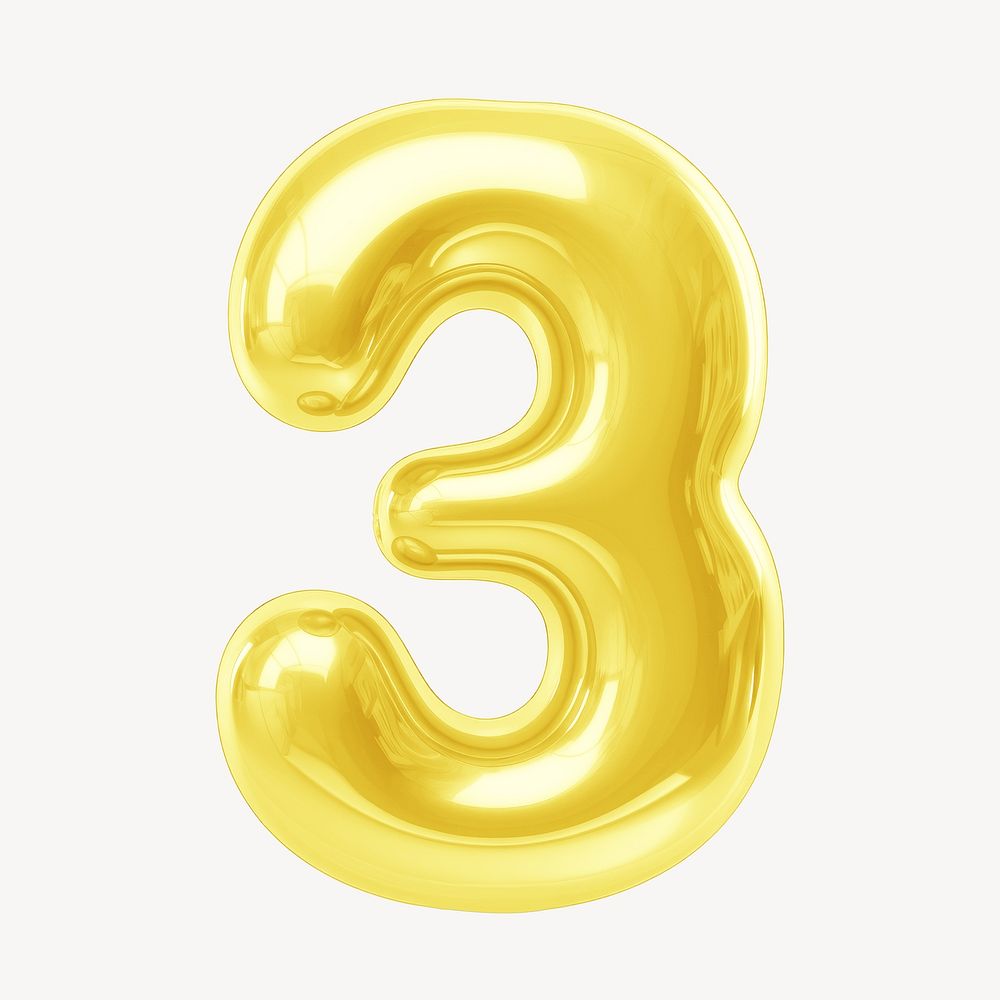 Number 3 yellow 3D balloon | Free Photo Illustration - rawpixel