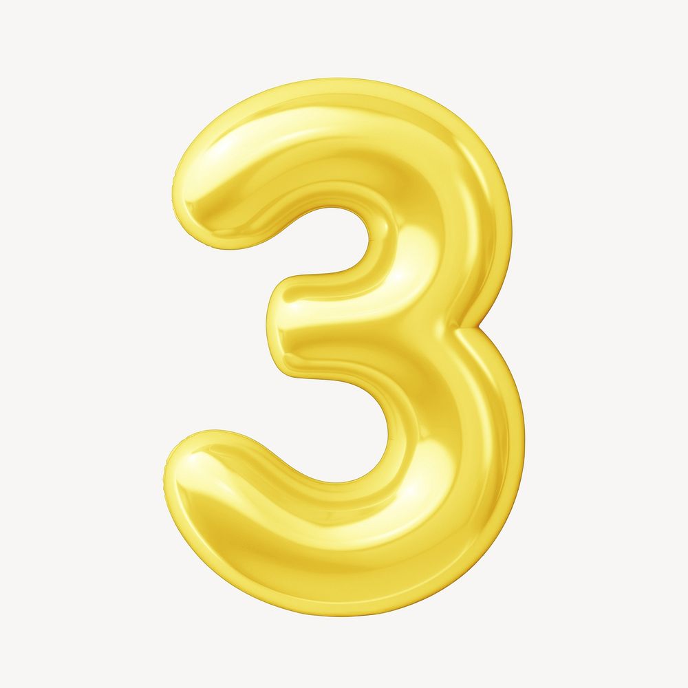 Number 3 yellow 3D balloon | Free Photo Illustration - rawpixel