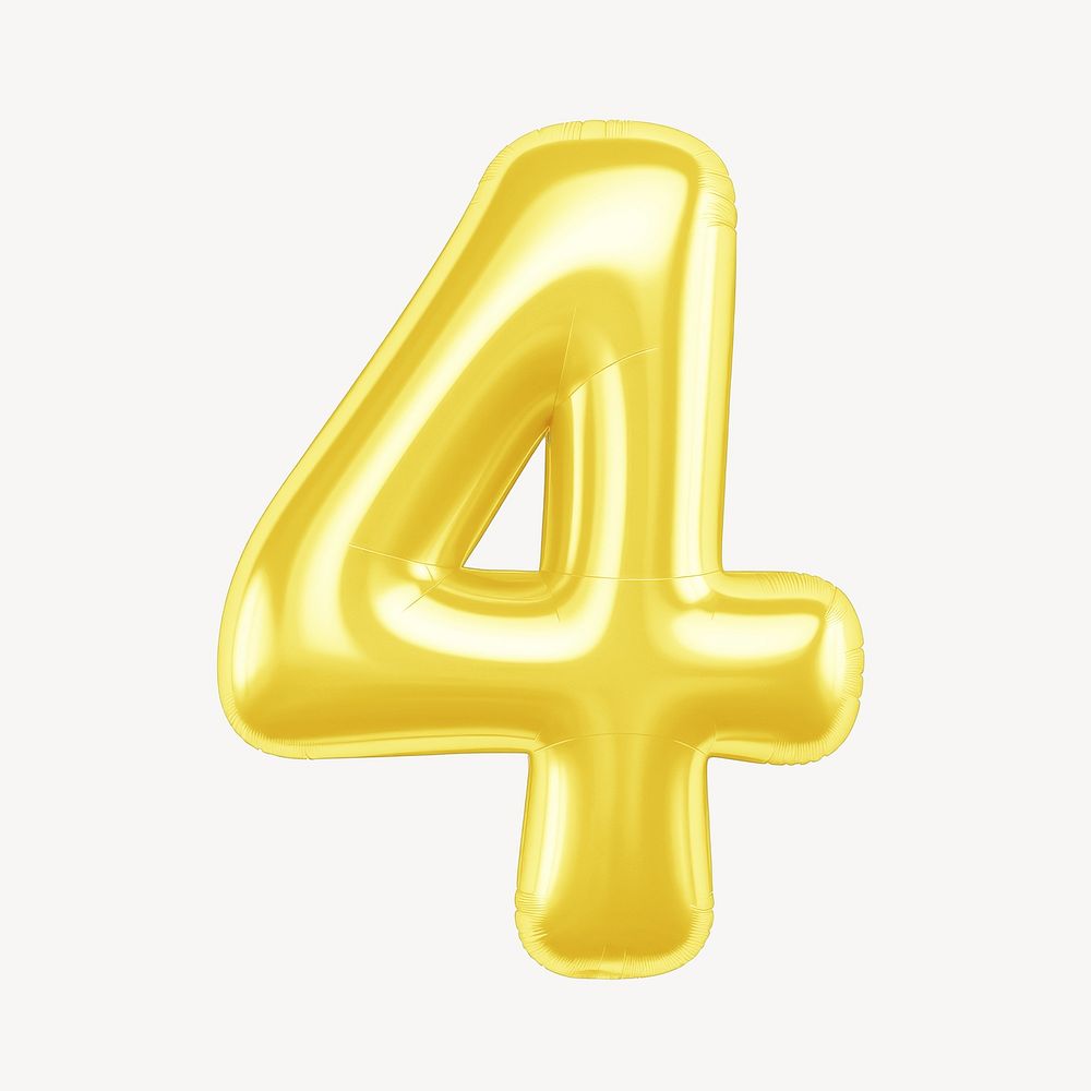Number 4 yellow 3D balloon | Free Photo Illustration - rawpixel