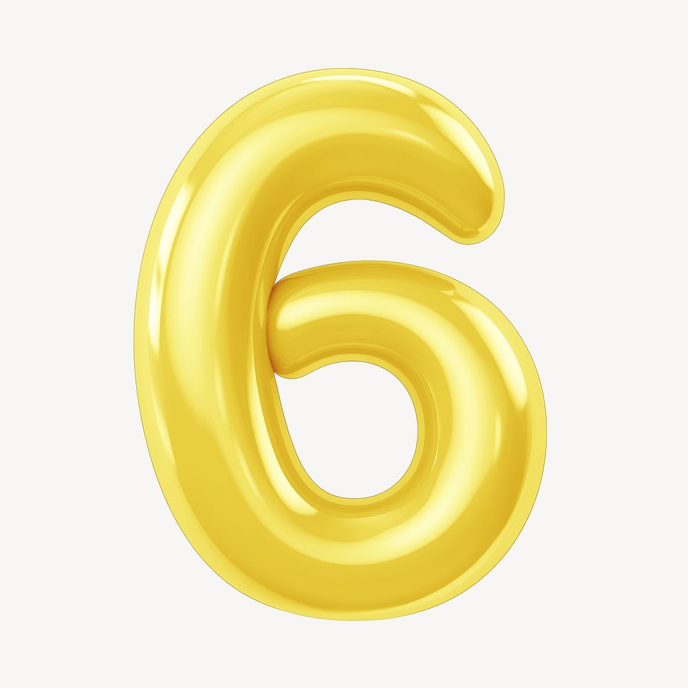 Number 6 yellow 3D balloon | Free Photo Illustration - rawpixel