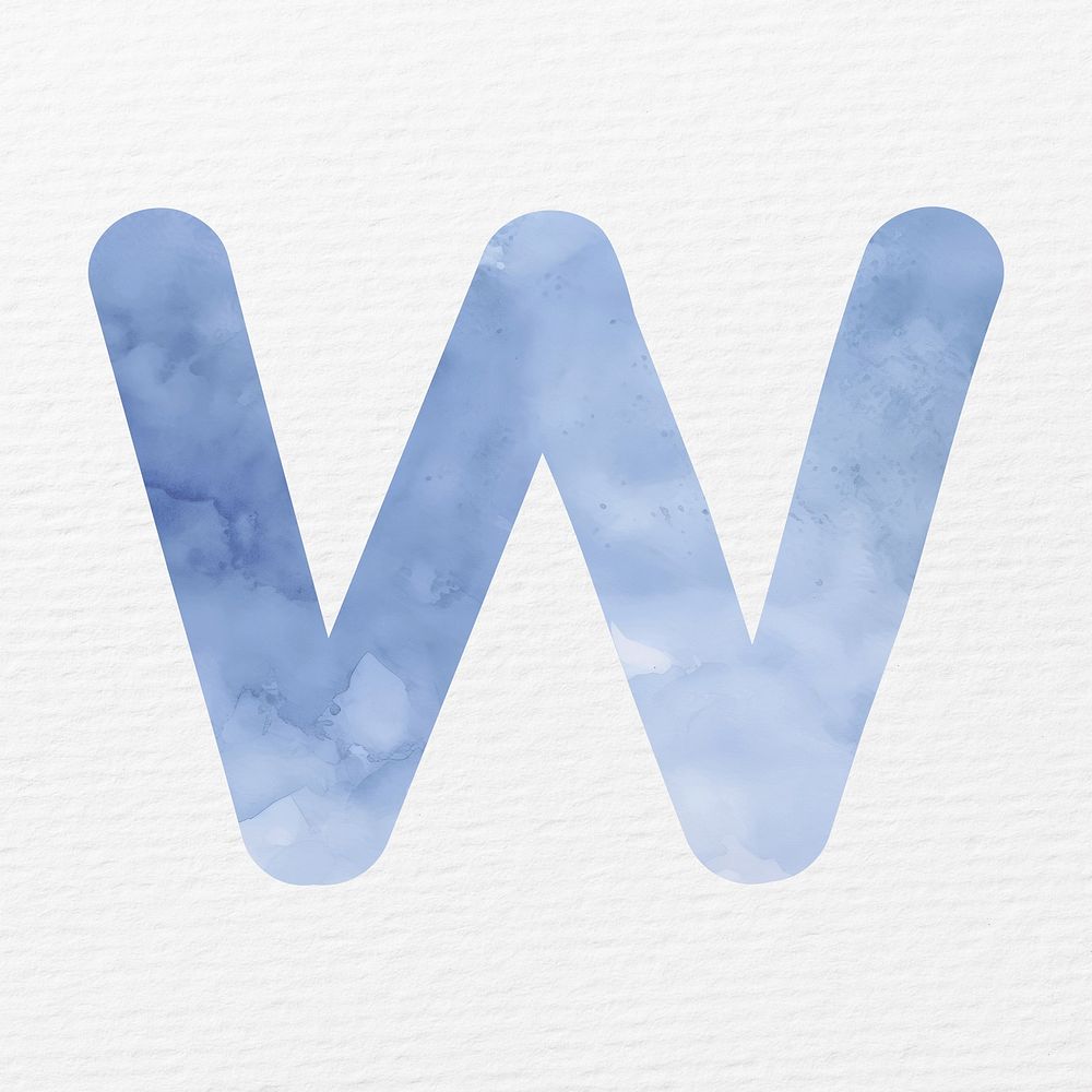 Letter W blue watercolor alphabet | Free Photo Illustration - rawpixel