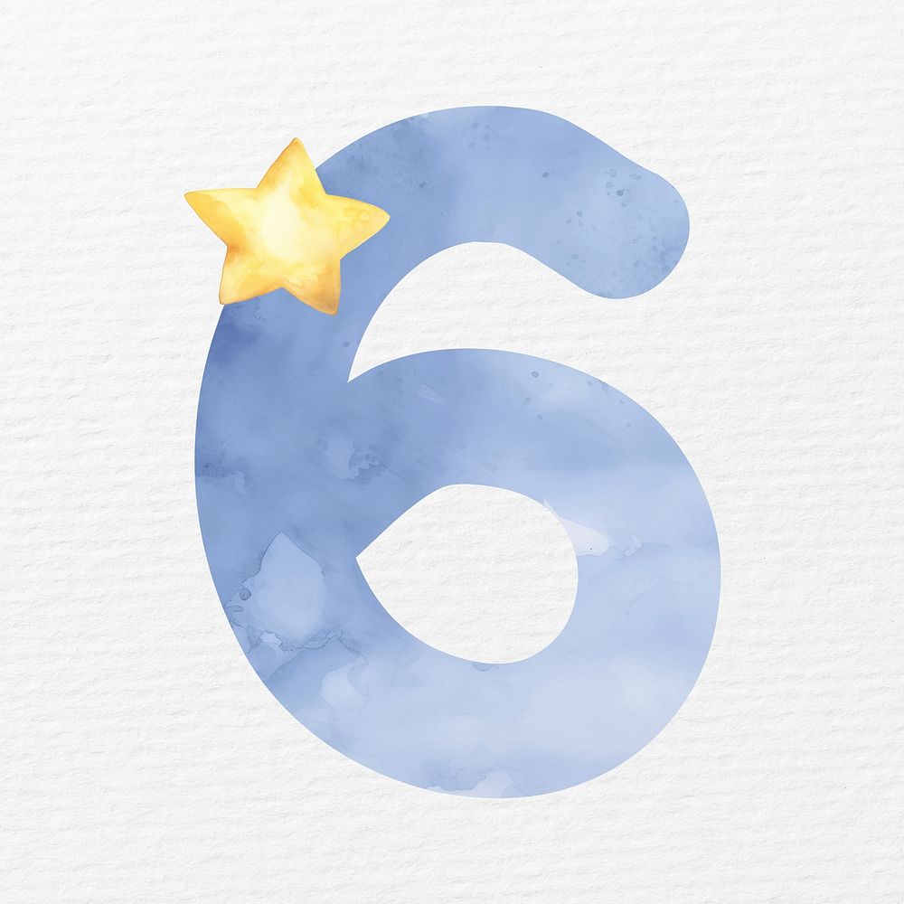 Number six blue watercolor illustration | Free Photo Illustration ...