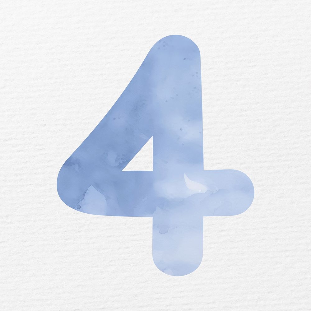 Number 4 blue watercolor illustration | Free Photo Illustration - rawpixel