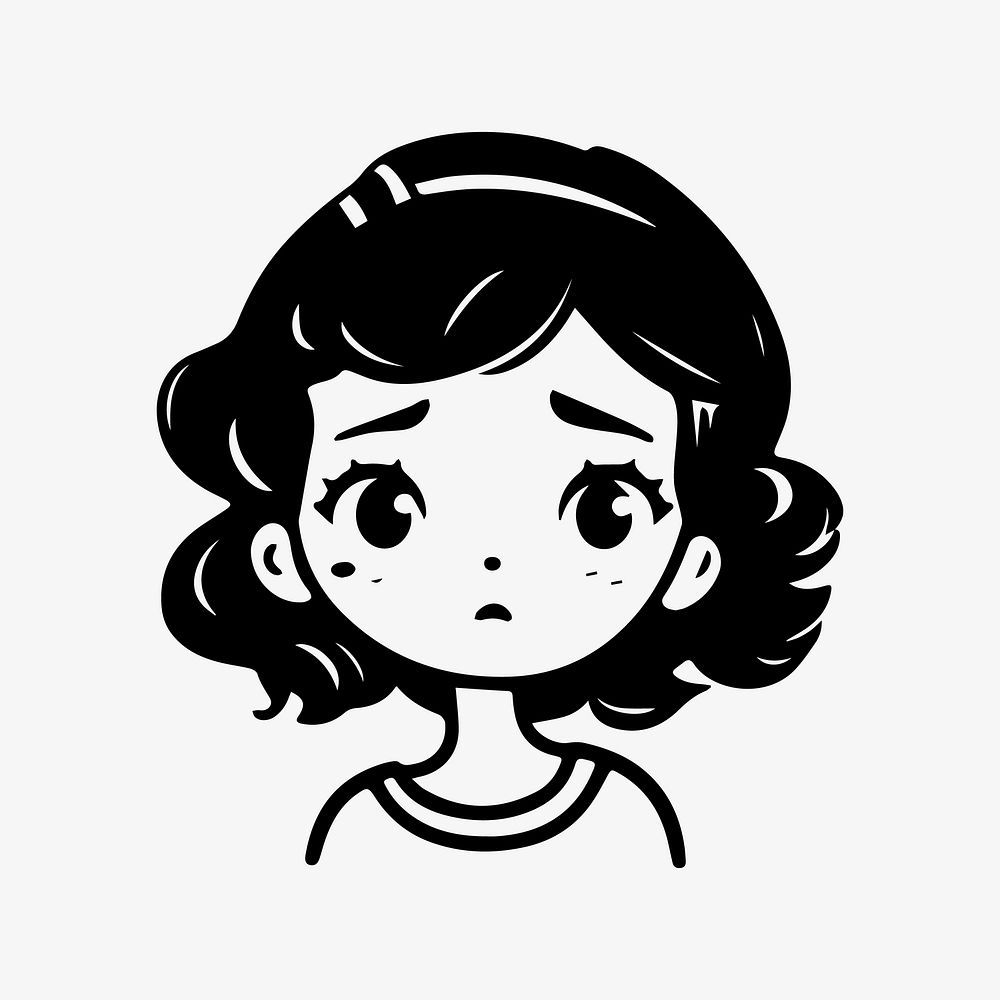 Sad girl character line art | Free Photo Illustration - rawpixel