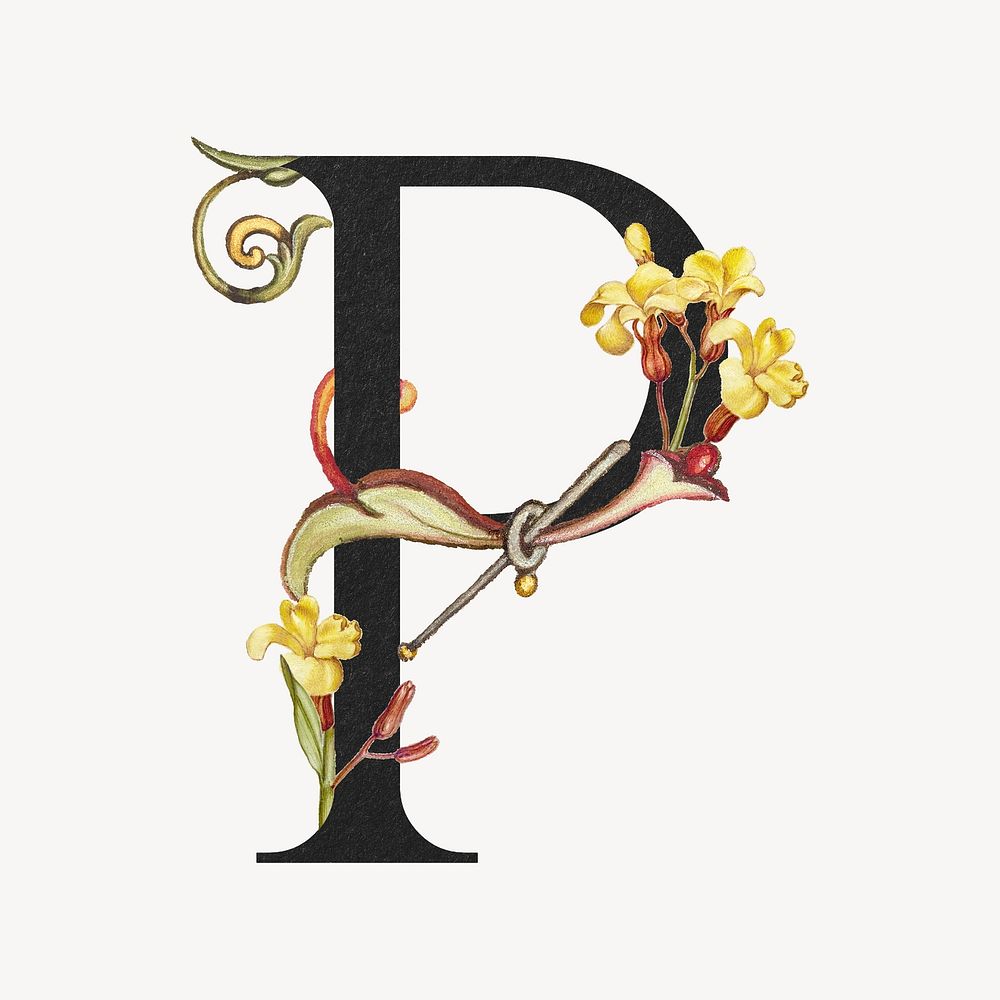 Letter P botanical calligraphic art | Free Photo Illustration - rawpixel