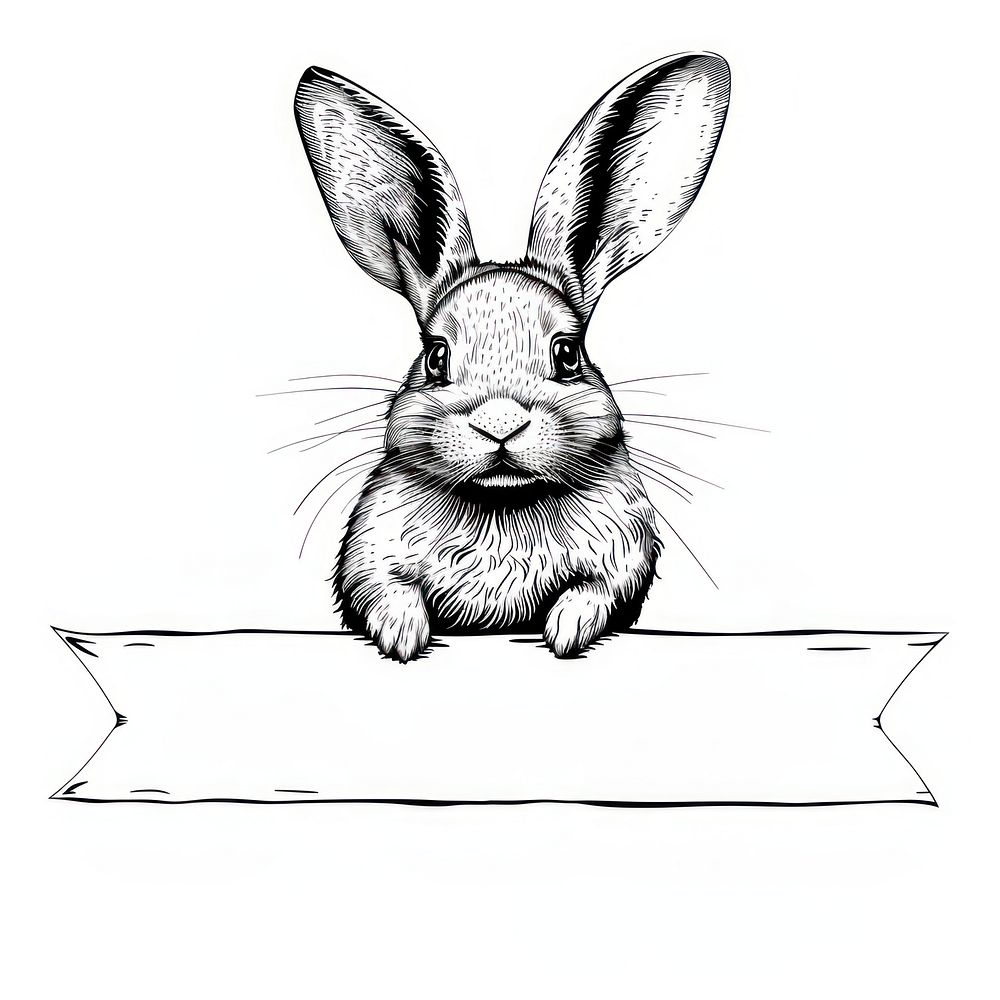 Ribbon rabbit art illustrated drawing. | Free Photo Illustration - rawpixel
