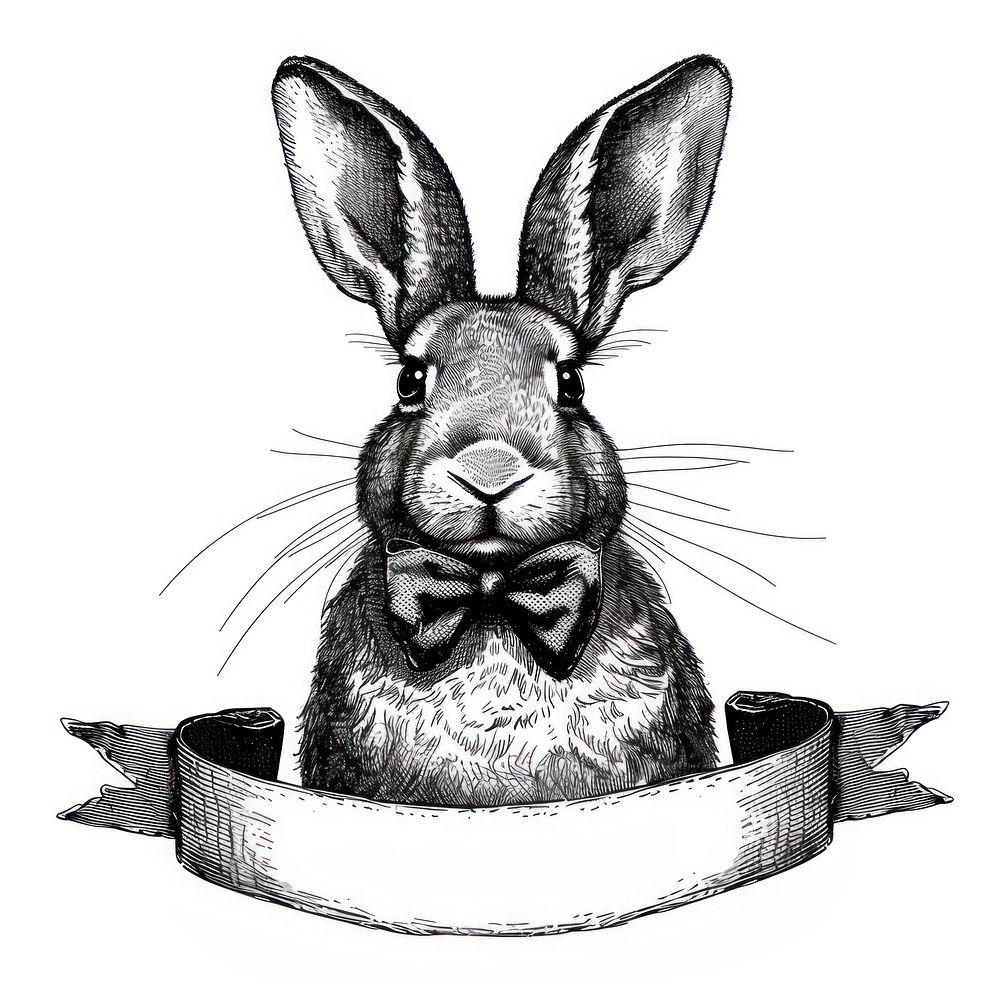 Ribbon rabbit art illustrated drawing. | Free Photo Illustration - rawpixel